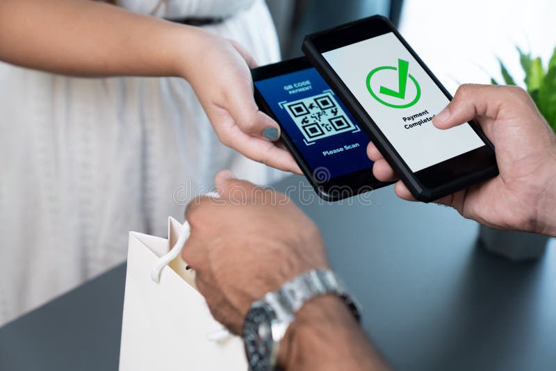QR Code is Displayed on Screen for Cashless Payment Scanning ...