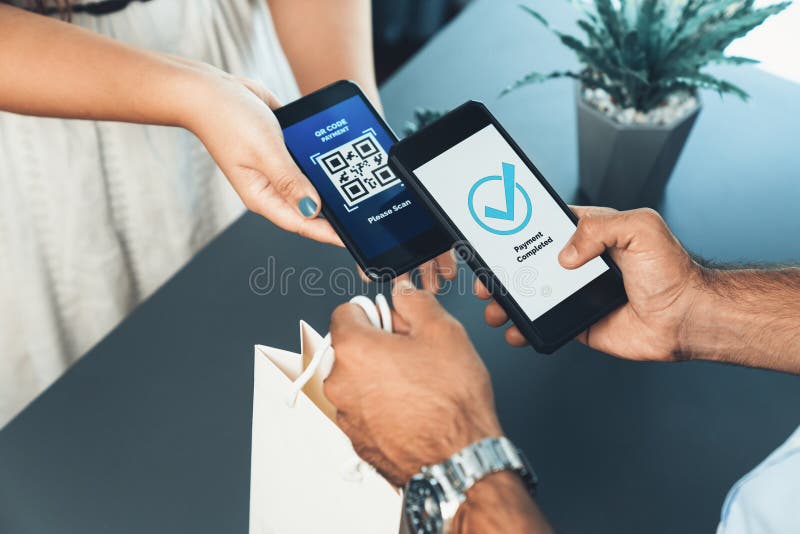 QR Code is Displayed on Screen for Cashless Payment Scanning. Fervent ...