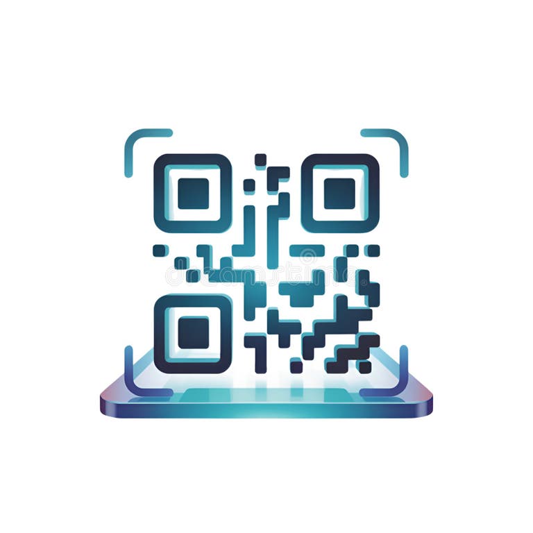 Qr Code Graphic on a Platform with Blue Glow, Isolated on White ...