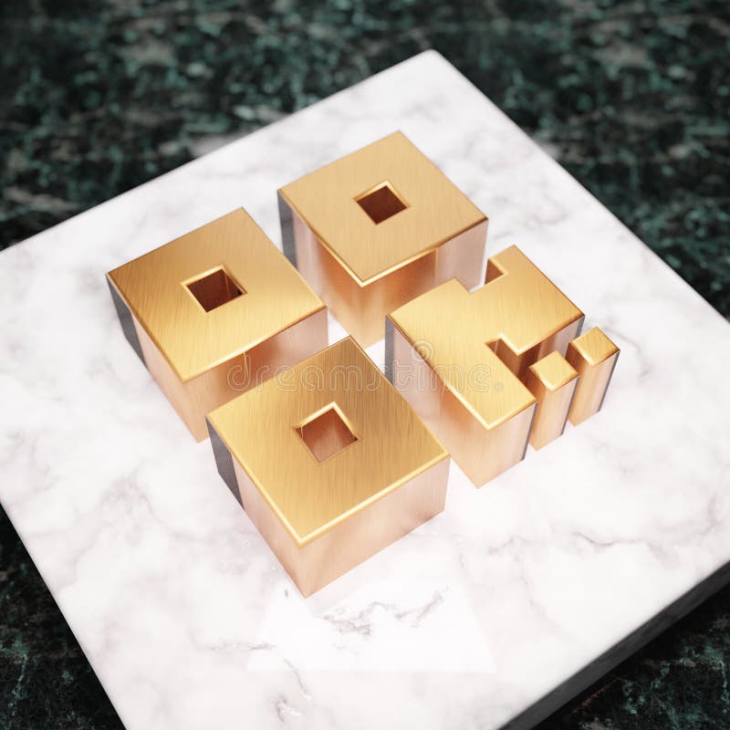 QR Code Icon. Bronze QR Code Symbol on White Marble Podium Stock ...