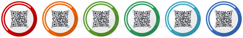 Qr Code Icon Set, Shopping Flat Design Vector Illustration in 6 Colors ...
