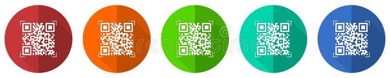 Qr Code Icon Set, Shopping, Red, Blue, Green and Orange Flat Design Web ...