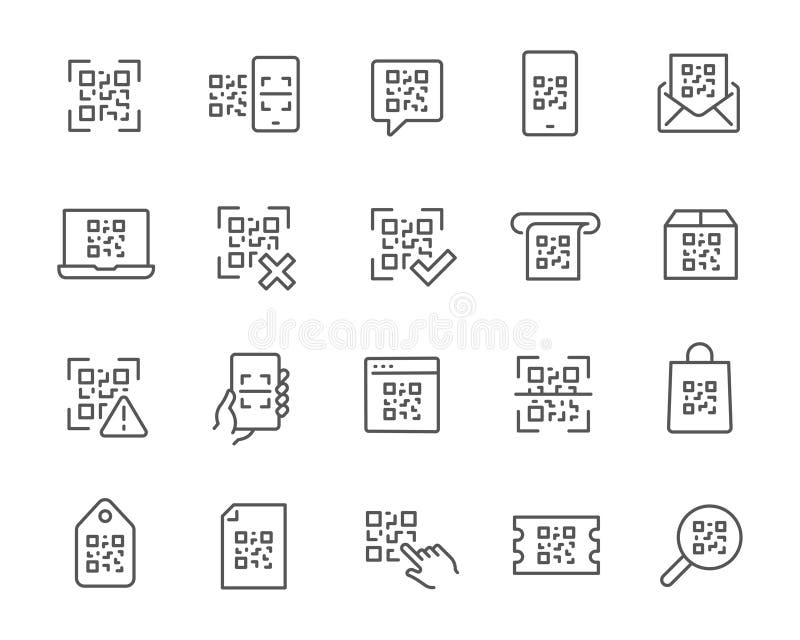 QR Code Icons Set. Scanning, Phone Scan, Box, Website, Document with QR ...