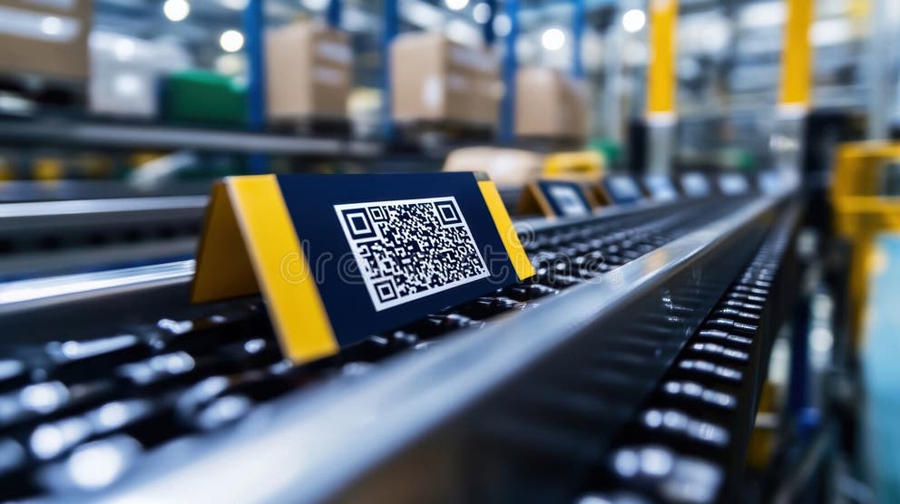 Qr Code Identifying Packages Moving on Conveyor Belt in Warehouse Stock ...