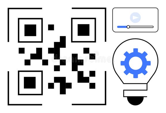 QR Code with Gear Inside Lightbulb and Video Player Interface for ...