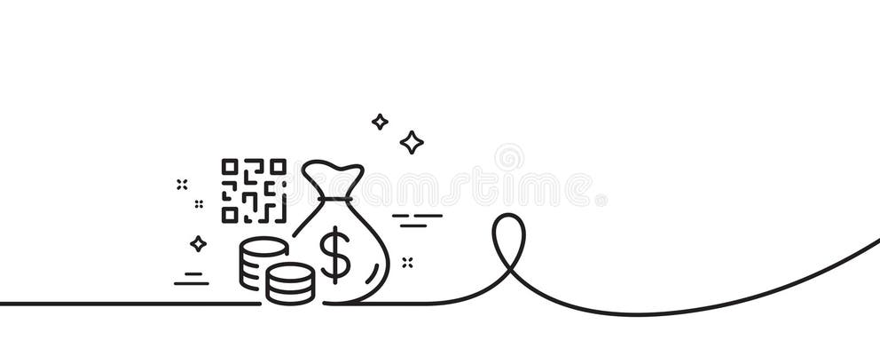 Qr Code Line Icon Scan Barcode Sign Continuous Line With Curl Vector