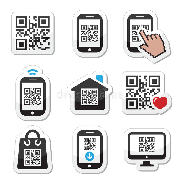 QR Code on Mobile or Cell Phone Icons Set Stock Vector - Illustration ...