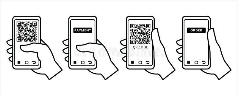 QR Code Mobile Phone Scan Illustration. Hand Holding Phone Scanning QR Code for Payment and ...