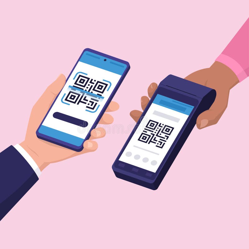 QR Code Payment: Customer Scanning a QR Code Stock Vector ...