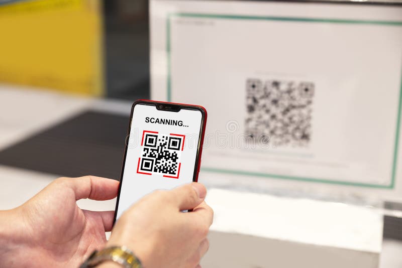 Qr Code Payment, E Wallet , Cashless Technology Concept. Man Scanning ...