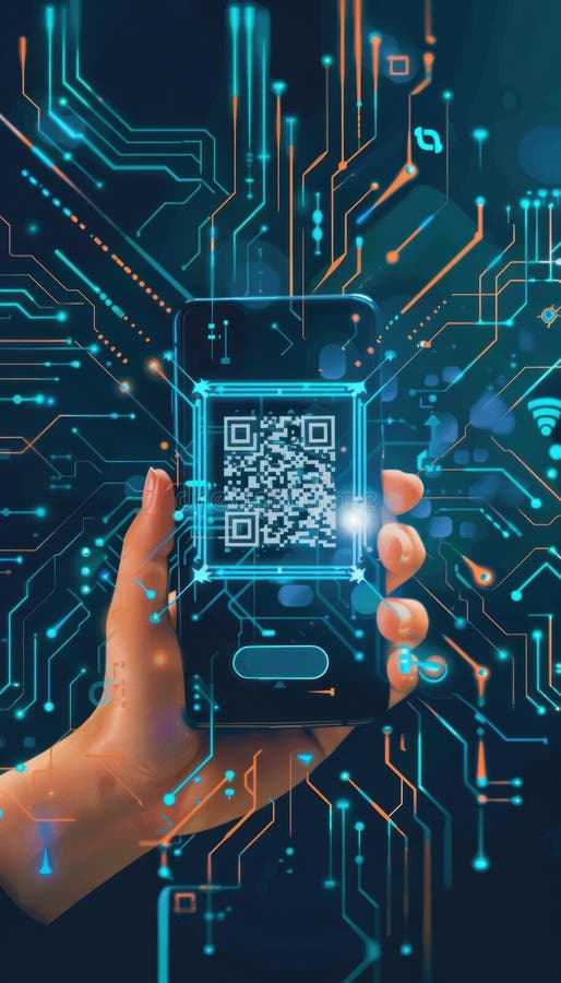 QR Code Payment with Smartphone and Digital Wallet App on Futuristic ...