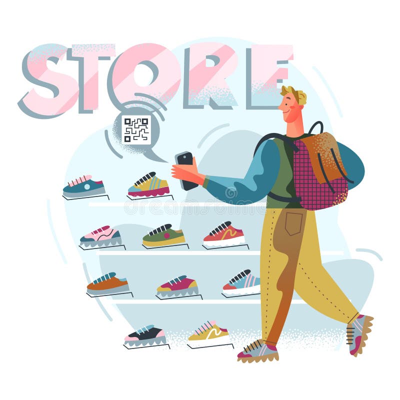 QR Code Payment in Store, Man Customer Holding Smartphone, Shopper ...