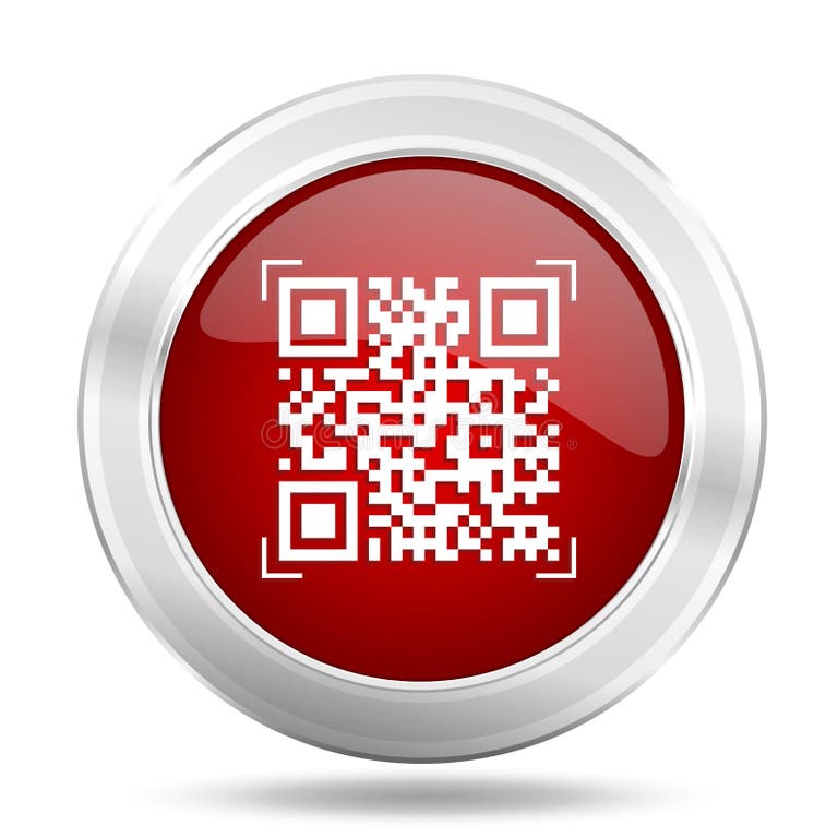 QR Code Red Glossy Vector Icon, Business Concept Silver Metallic Round ...