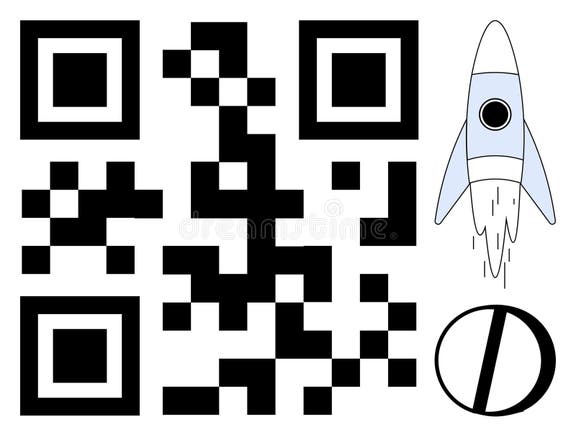 QR Code with a Rocket Launching and a Prohibition Sign for Modern Technology and Restrictions ...