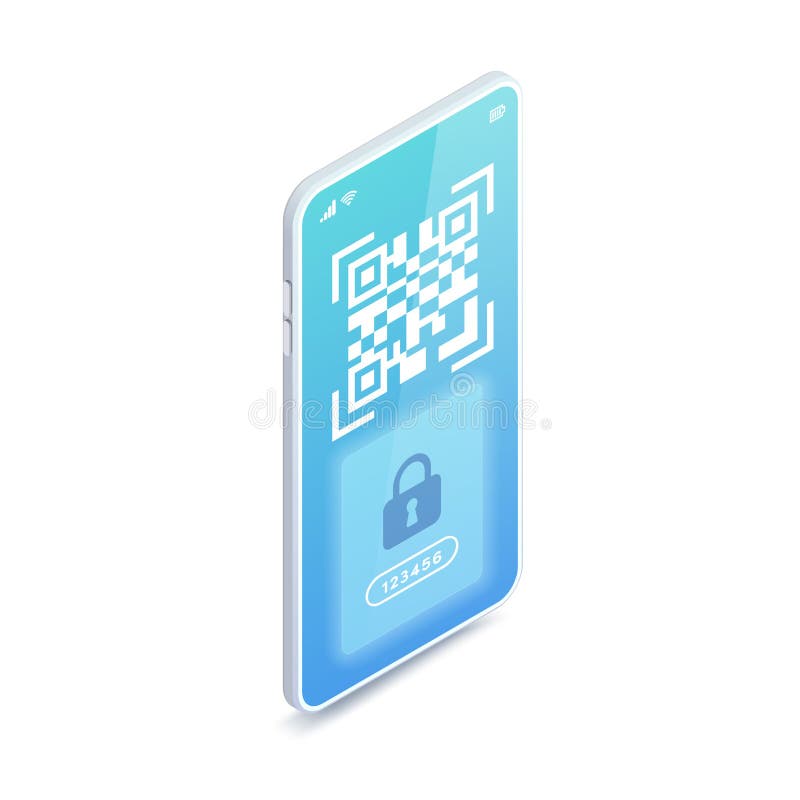 QR Code Safe Login Isometric Concept Icon. QR Code and Password Form on ...