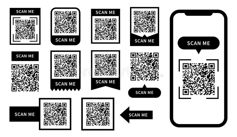 QR Code Scan Me Vector Icons and Mobile. Digital Qrcodes, Barcodes ...