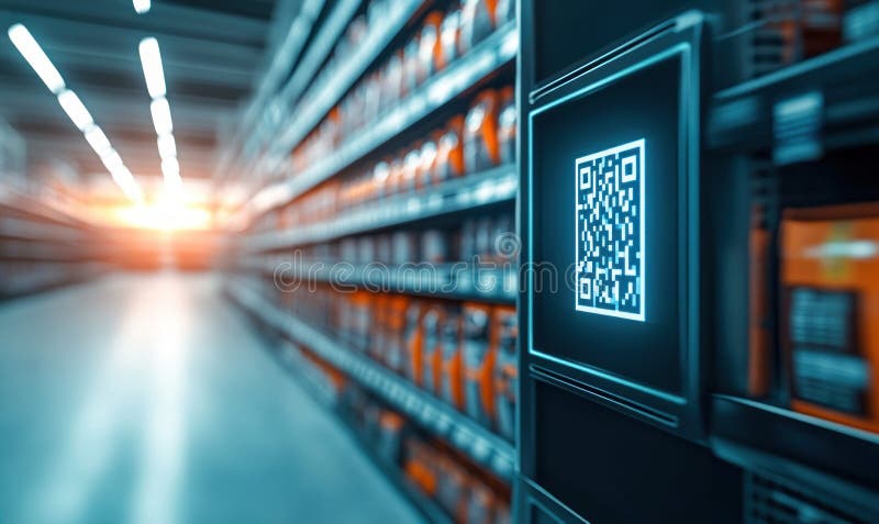 QR Code Scanner in High-Tech Supermarket Aisle Stock Illustration ...