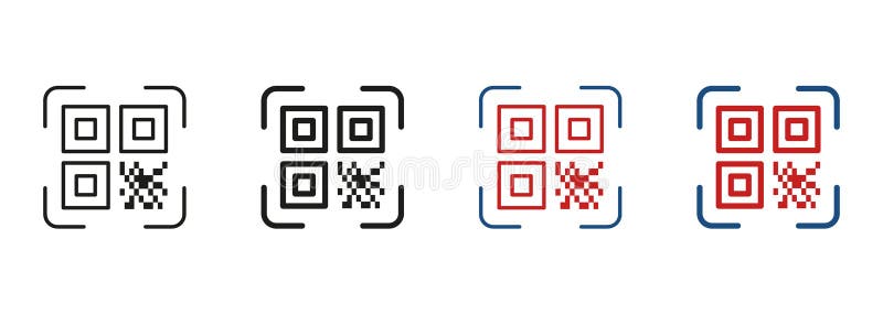 QR Code Scanner Line and Silhouette Icon Set. Instruction To Get Info ...