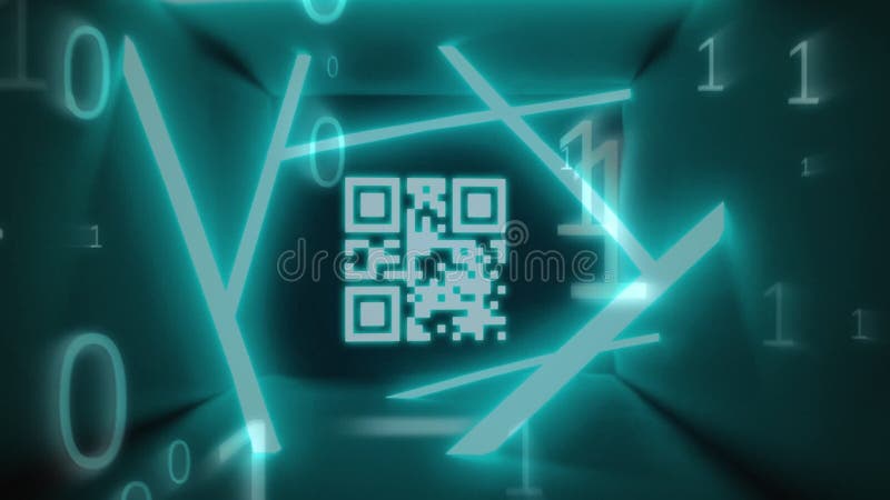 Qr Code Scanner With Neon Elements Against Binary Coding Stock Footage Video Of Line Database