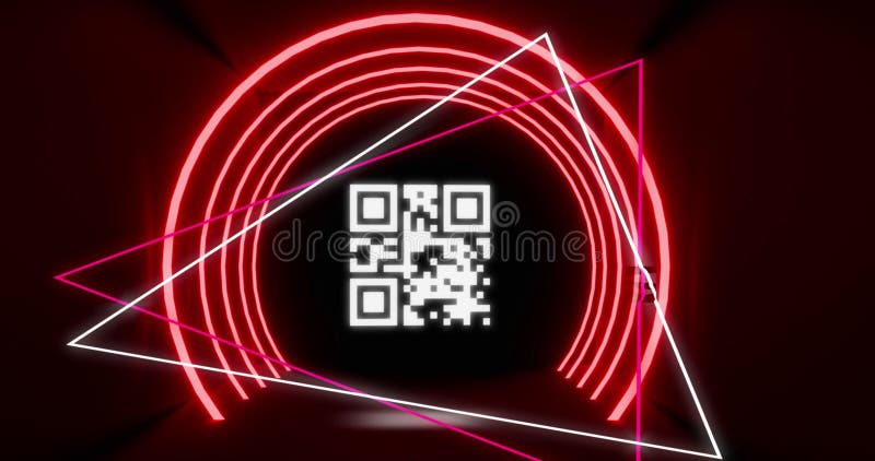 QR Code Scanner with Neon Elements Against Black Background Stock ...