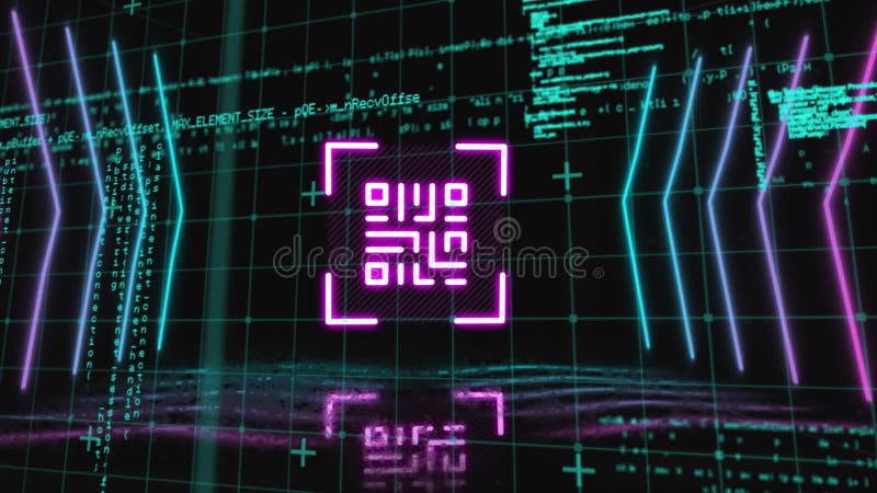 QR Code Scanner with Neon Elements Against Data Processing Stock Video - Video of information ...