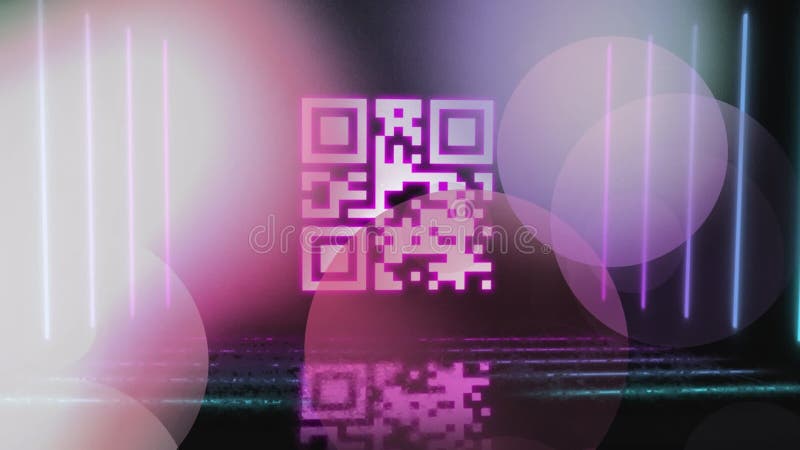 QR Code Scanner with Neon Elements Against Spots of Lights Stock Video ...