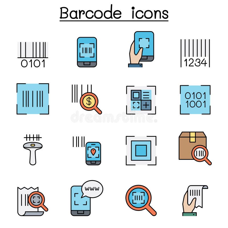 Qr Code Scanner Package Code And Barcode Reader Color Line Icon Set