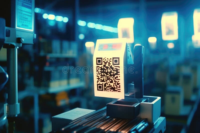 A QR Code Scanner Placed on a Conveyor Belt. Ideal for Illustrating ...