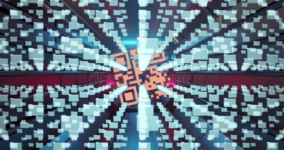 QR Code Scanner, Security Padlock and Data Processing Against Glowing ...