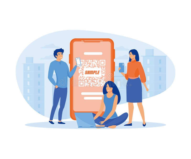 QR Code Scanning Concept. People Use Smart Phone and Scan QR Code for ...