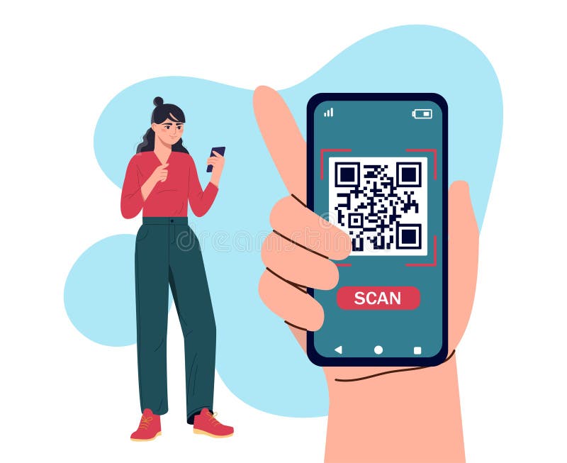 QR Code Scanning with Mobile Phone. Vector Illustration Stock ...