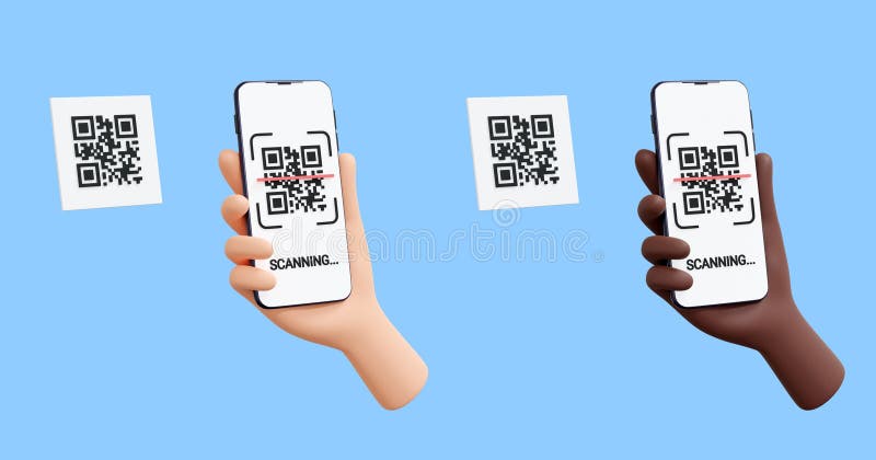 QR Code Scanning and Reading 3d Render Illustration. Stock Illustration ...
