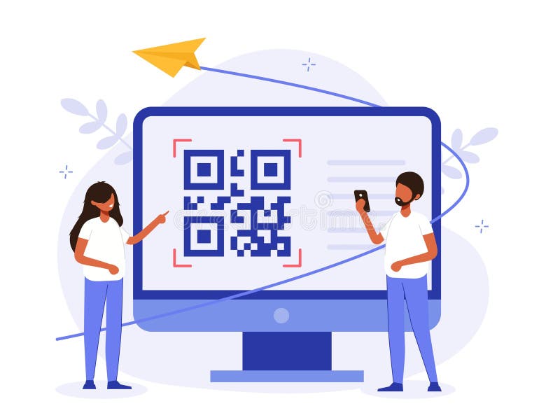 QR Code Scanning Vector Illustration Concept, People Use a Smartphone ...