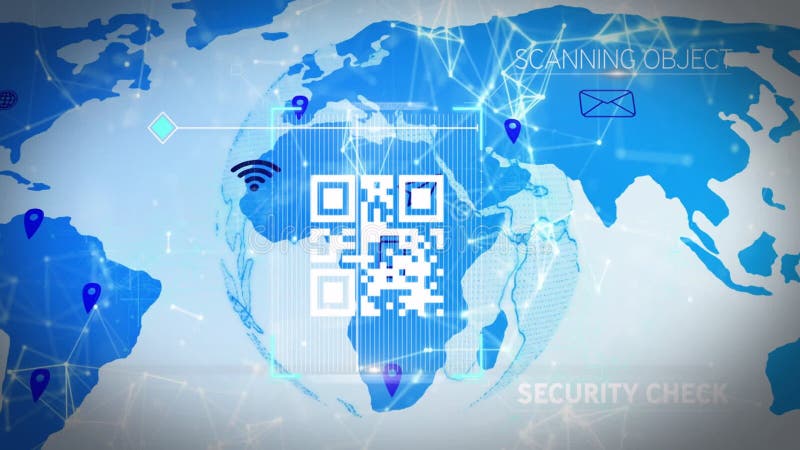 QR Code and Security Check Animation Over World Map with Scanning Objects Stock Video - Video of ...