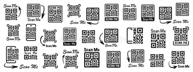 QR Code Silhouettes. Scan Me Icons. Quick Response Code Icon Set Stock ...