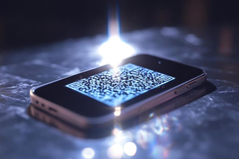 QR Code on a Smartphone Screen Glowing in the Dark Stock Image - Image ...