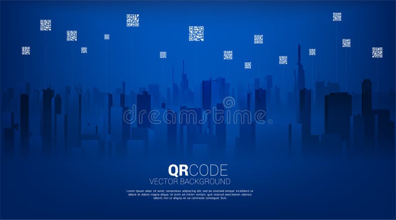 QR Code Technology with City Background. Stock Vector - Illustration of ...