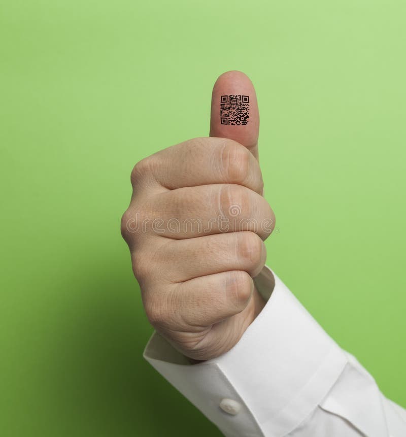 QR code on thumb stock image. Image of convey, graphic - 36019859