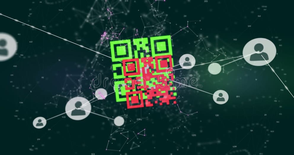 QR Code and User Icons Connected by Lines, Digital Network Image Stock ...