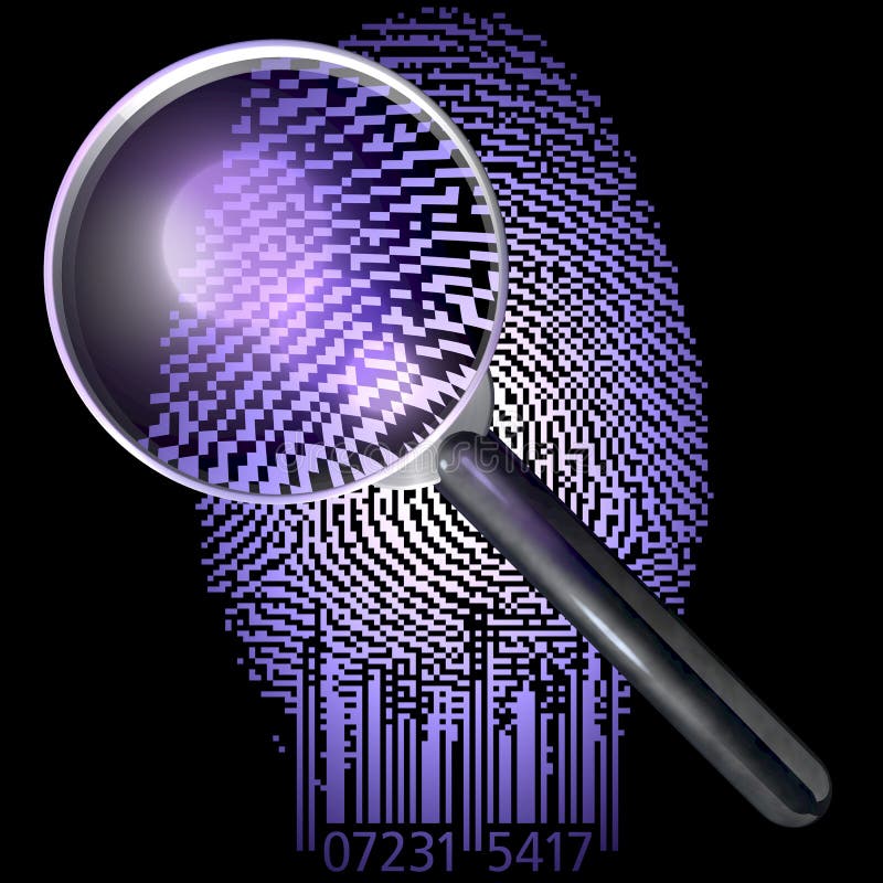 QR Fingerprint Under Magnifying Glass, Uv Lit Stock Image - Image of ...