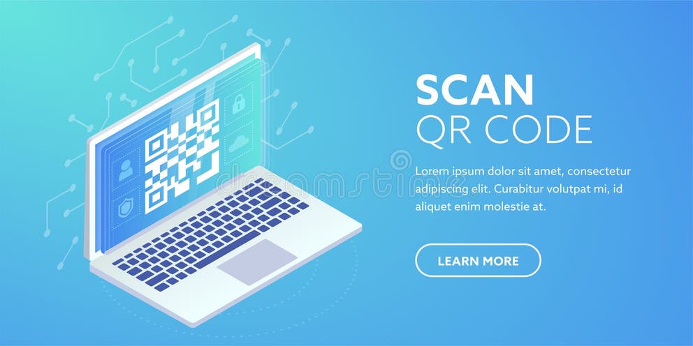 QR Link on Website Horizontal Banner. QR Code on Laptop Screen Stock ...