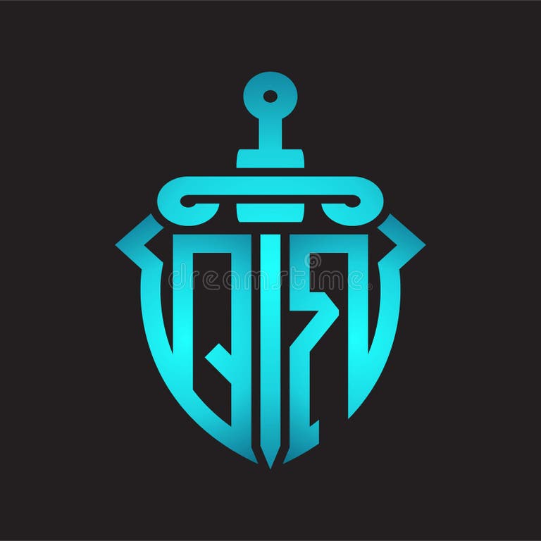QR Logo Monogram with Sword and Shield Combination Isolated Blue Colors ...