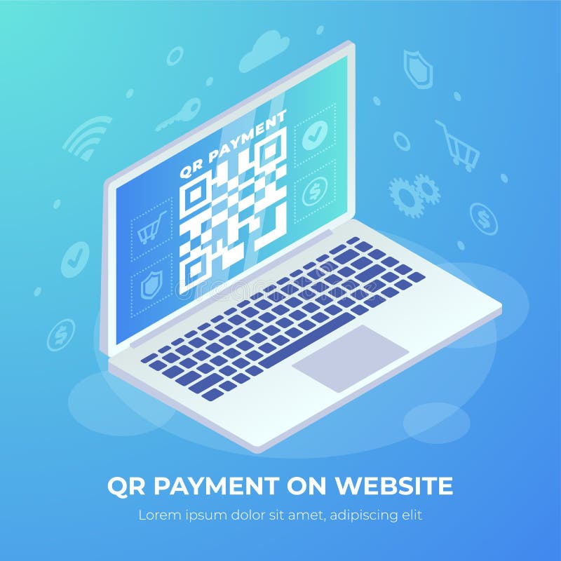 QR Payment on Website Banner. QR Code on Laptop Screen. 3d Scan Barcode ...