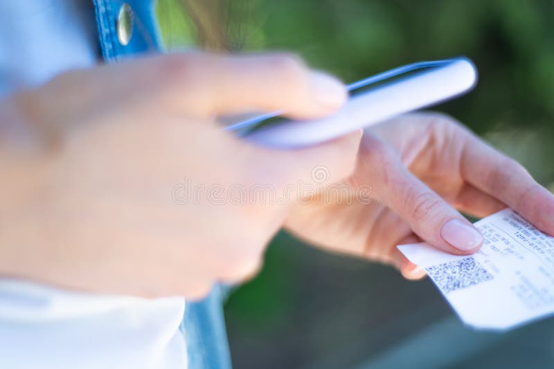 Qr Scan. Person Scans Qr Code on a Check from a Smartphone, Close-up ...