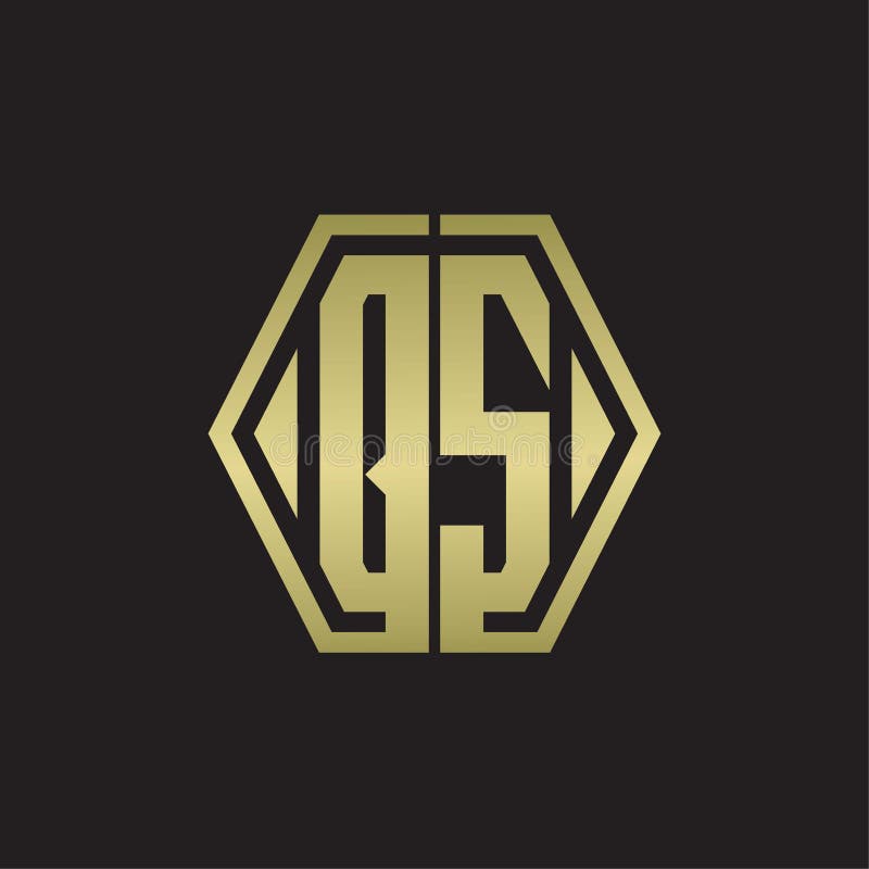 QS Logo Monogram with Hexagon Line Rounded Design Template with Gold ...