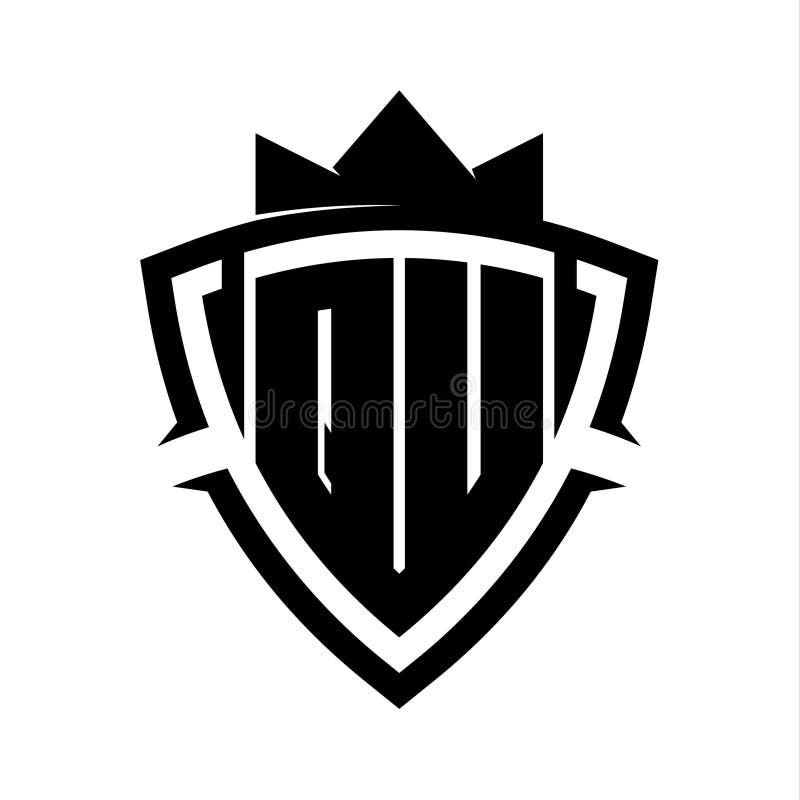 QU Letter Bold Monogram Triangle Curve Shield Shape with Crown Black ...