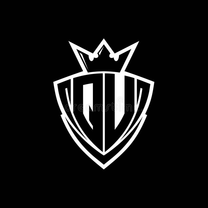 QU Letter Logo with Sharp Triangle Shield Shape with Crown Inside White ...