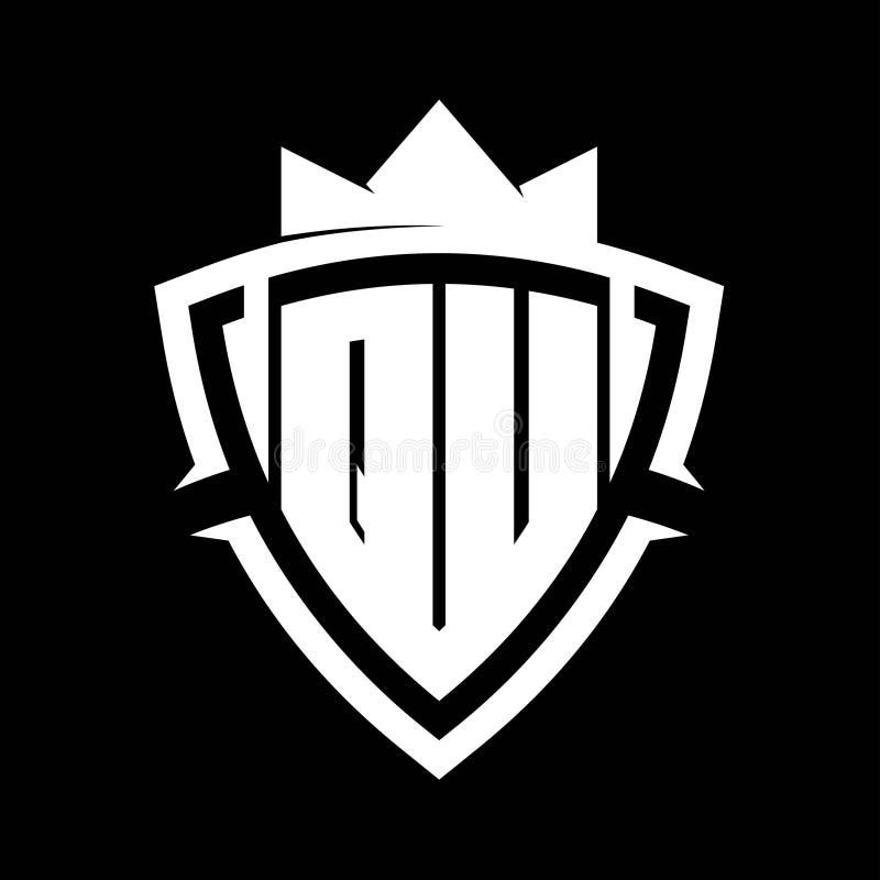 QU Letter Monogram with Triangle Curve Shield Shape with Crown White ...