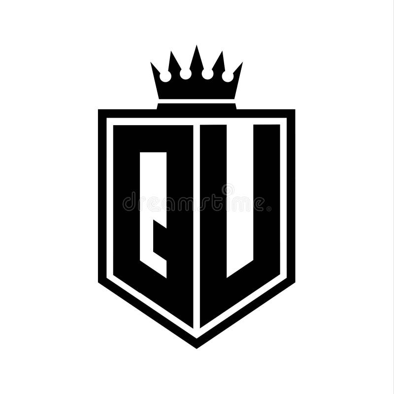 QU Logo Monogram Bold Shield Geometric Shape with Crown Outline Black ...