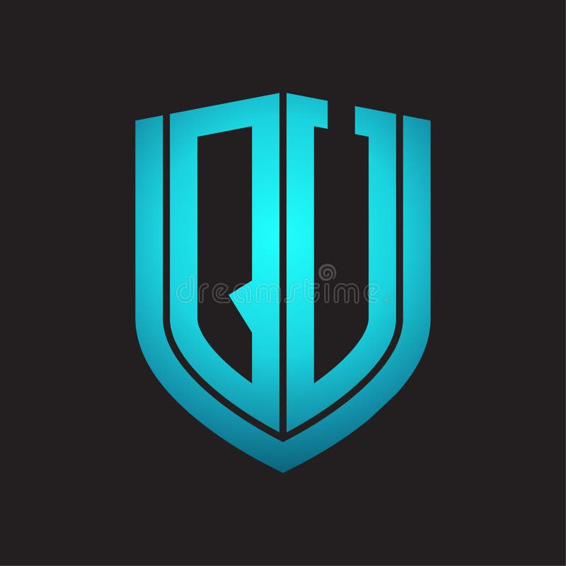 QU Logo Monogram with Emblem Shield Design Isolated with Blue Colors on ...